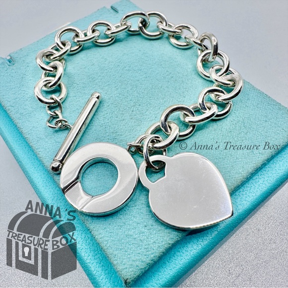 Tiffany & Co. | Jewelry | Tiffany Co 925 Silver Med Rtt Heart Tag Toggle 75 Bracelet Pouch ...